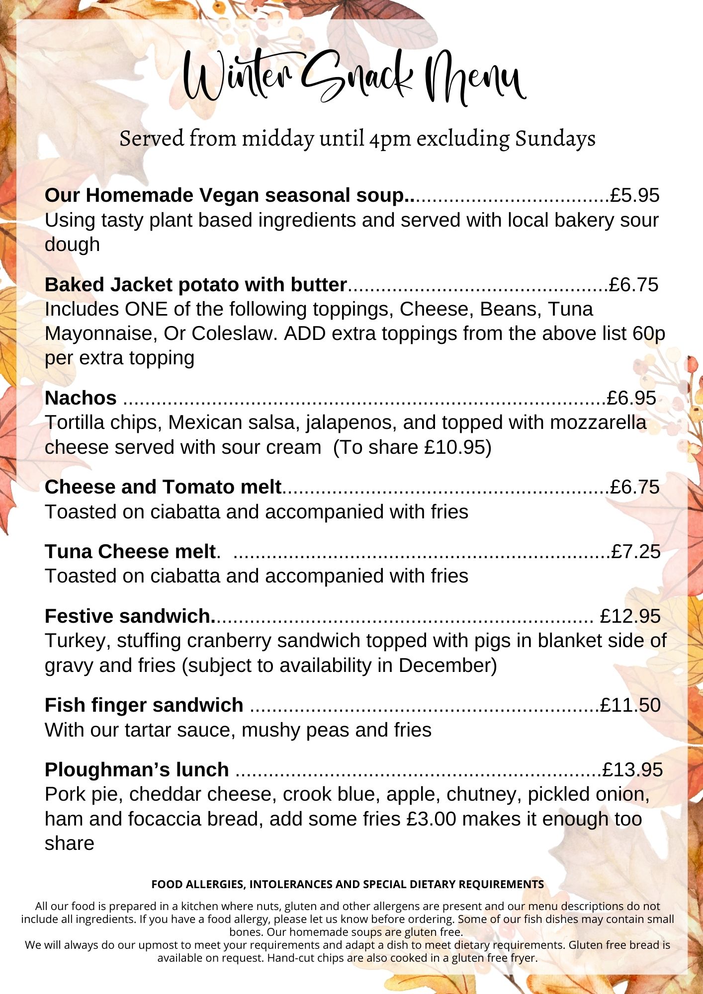 Snack Menu Menus snack-menu-menus